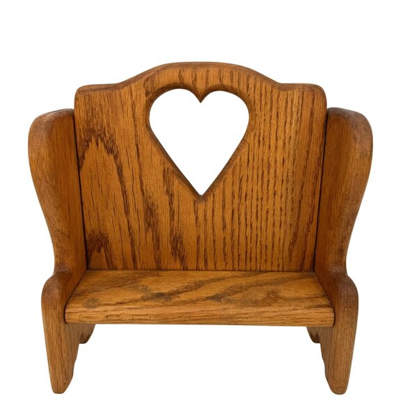 Accents | Vtg Solid Wood Oak Small Bench W Heart Cutout For Dolls ...